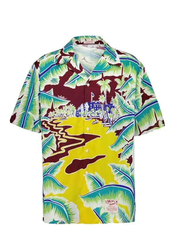 Valentino Garavani Surf Rider-print Cotton Bowling Shirt - Blue