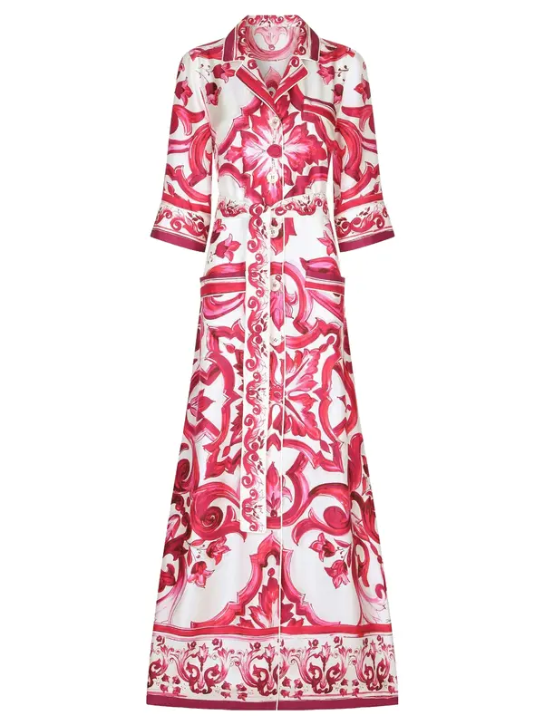Dolce & Gabbana Majolica-print Twill Shirt Dress - Pink