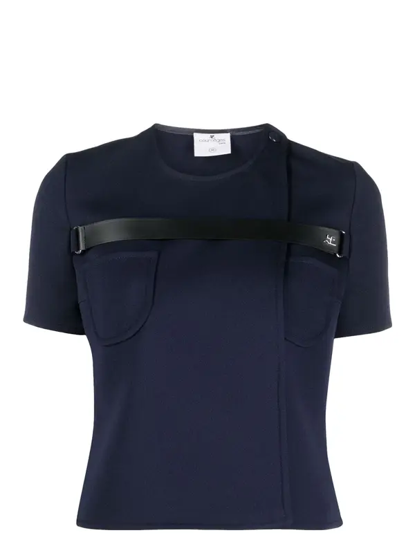 COURREGES Strap-detail T-shirt - Blue
