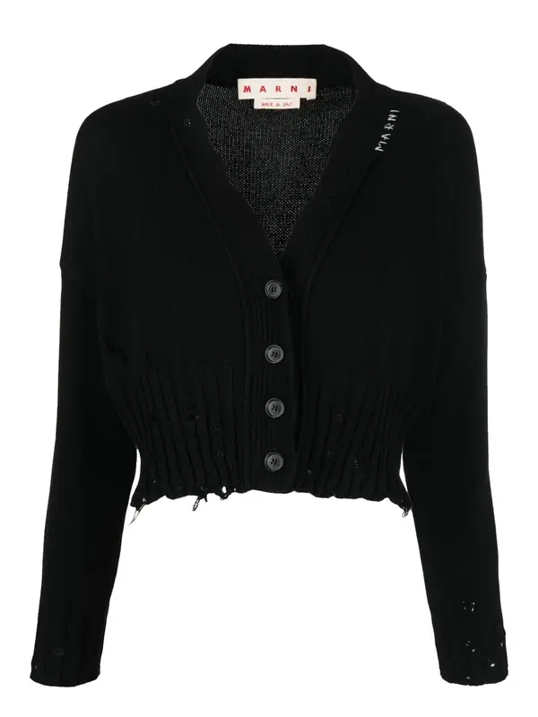 Marni Distressed Cropped Cardigan - Black