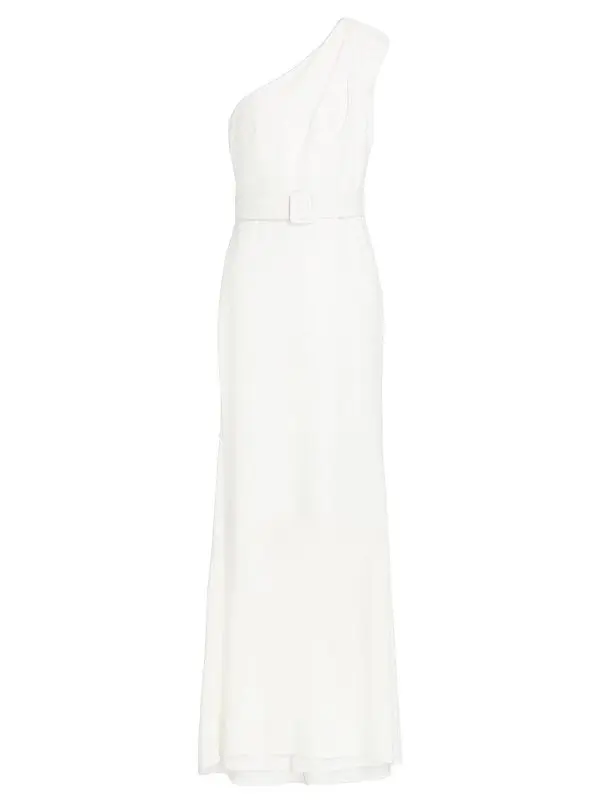 Badgley Mischka One-shoulder Belted Crepe Gown - Ivory