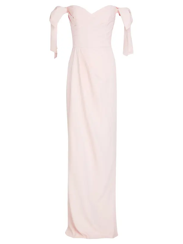 Marchesa Off-the-shoulder Crepe Gown With Bow Embellishments - Pastel Pink
