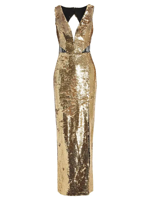 Marchesa Tulle-paneled Sequined Chiffon Gown - Gold