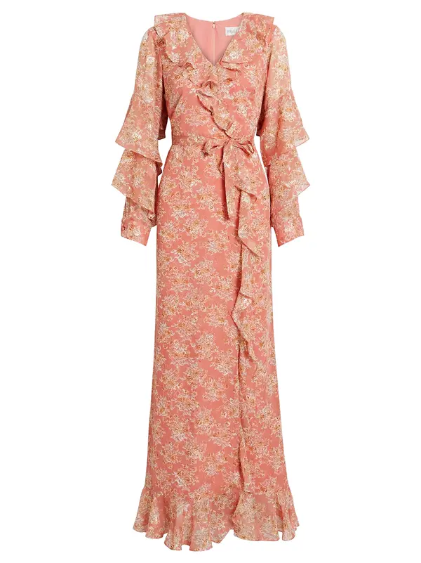 MIKAEL AGHAL Floral-print Fil Coupé Chiffon Maxi Dress - Antique Rose