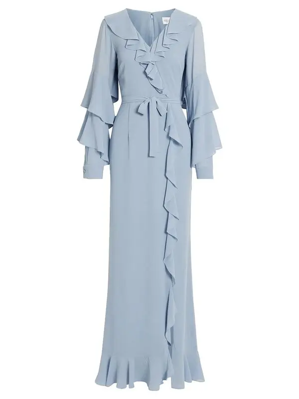 MIKAEL AGHAL Ruffled Crepe Maxi Dress - Light Blue