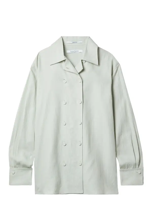 Another Tomorrow Net Sustain Double-breasted Linen Shirt - Green