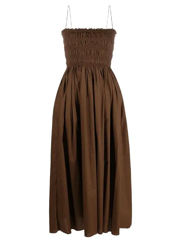Matteau Shirred Cotton Midi Dress - Brown