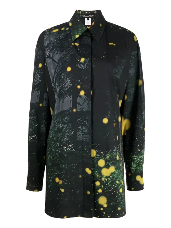 Oscar De La Renta Firefly-print Long-sleeve Shirt - Black