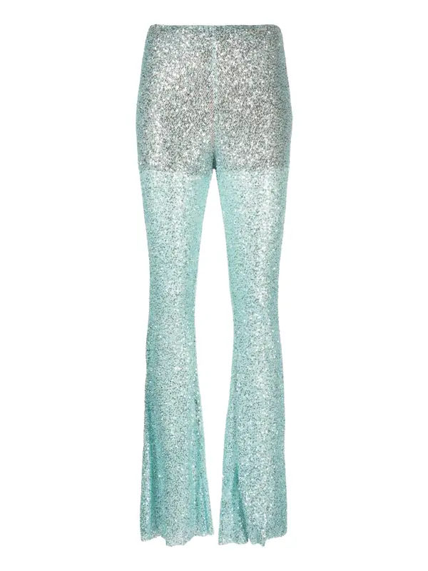 SELF-PORTRAIT Sequin-embellished Mesh Trousers - Blue