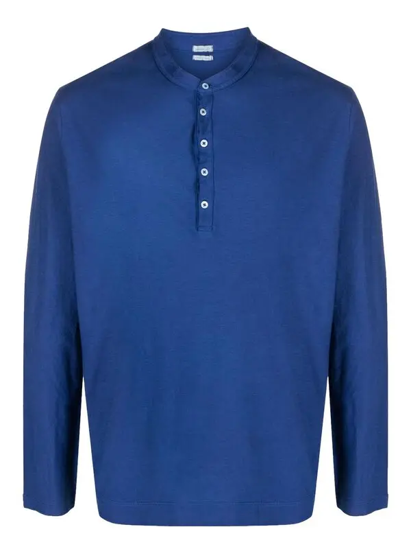 Massimo Alba Long-sleeve Cotton Henley Shirt - Blue