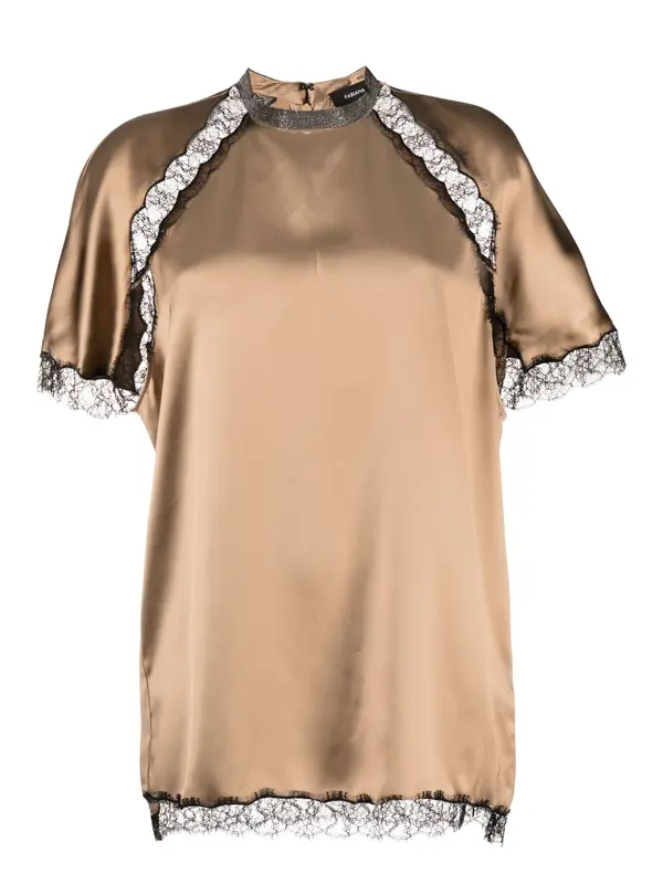 Fabiana Filippi Lace-trim Satin Blouse - Brown