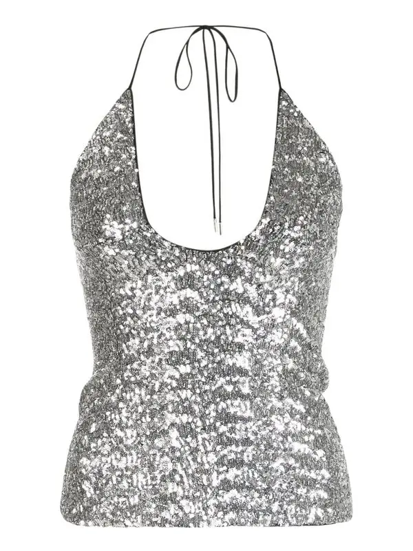 Attico Sequin-embellished Halterneck Top - Silver