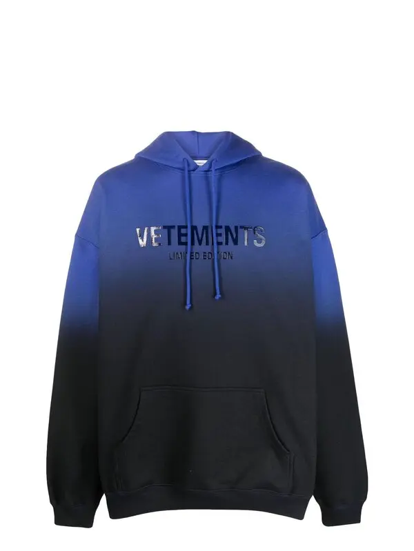 Vetements Logo-print Faded-effect Hoodie - Blue