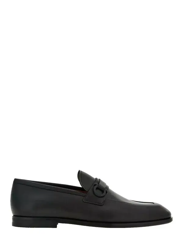 FERRAGAMO Gancini Buckle Leather Loafers - Black
