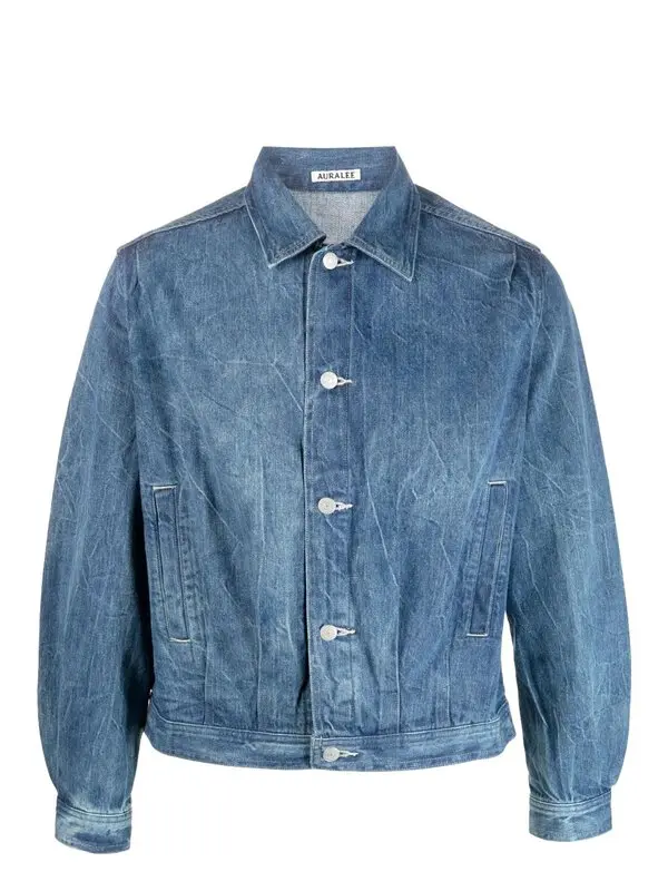 Auralee Crinkled-effect Denim Jacket - Blue