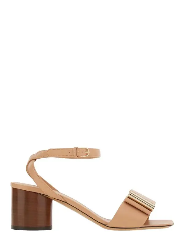 FERRAGAMO 55mm Block Heel Bow Detail Sandals - Neutrals