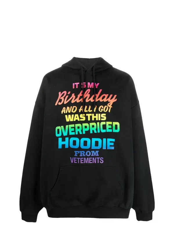 Vetements Rainbow Text-print Hoodie - Black