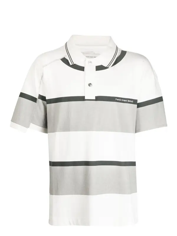 FENG CHEN WANG Striped Cotton Polo Shirt - White