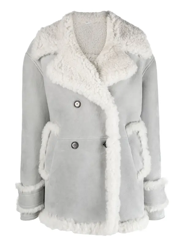 Thom Browne Double-breasted Shearling Pea Coat - Grey