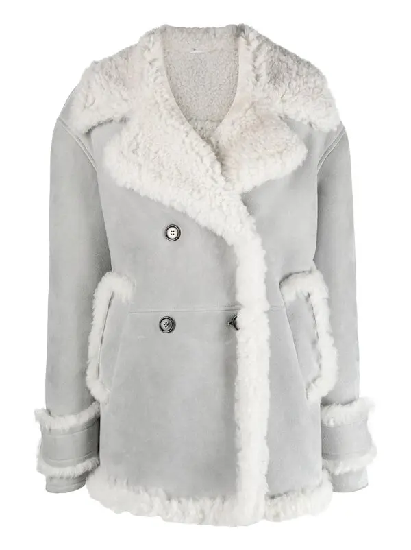 Thom Browne Double-breasted Shearling Pea Coat - Grey