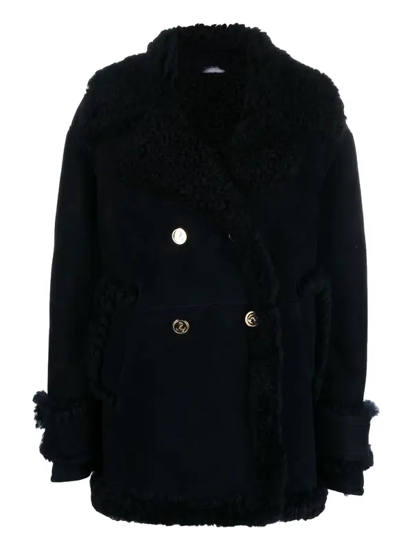 Thom Browne Double-breasted Shearling Pea Coat - Blue