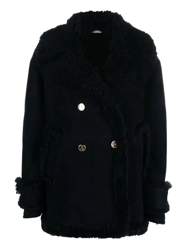 Thom Browne Double-breasted Shearling Pea Coat - Blue
