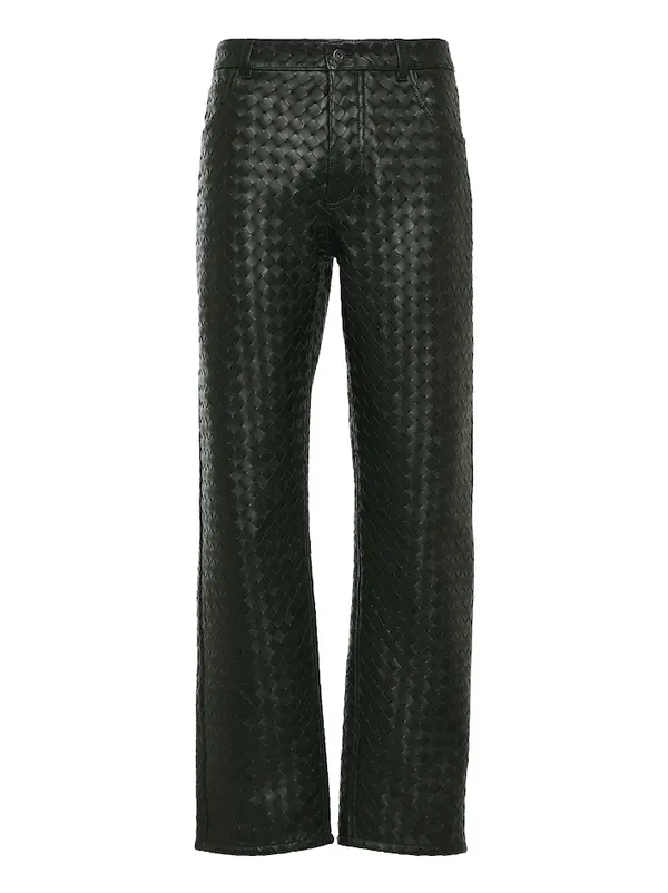 Bottega Veneta Intrecciato Leather Straight Trousers - Green