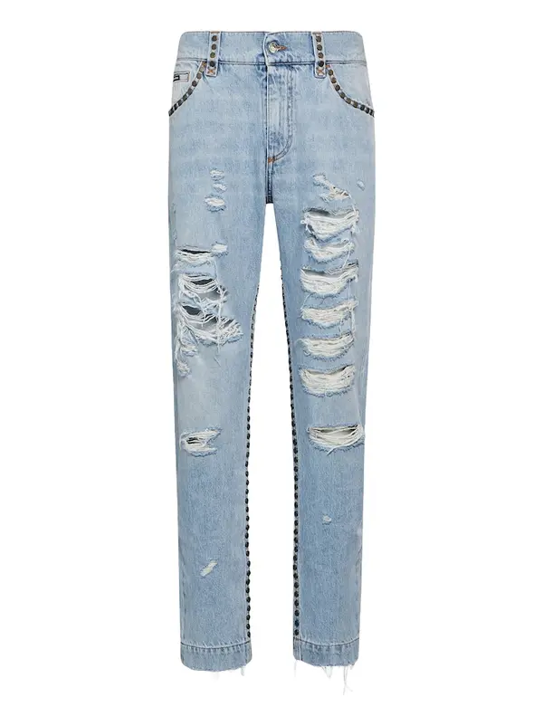 Dolce & Gabbana Distressed Mid-rise Straight Jeans - Blue