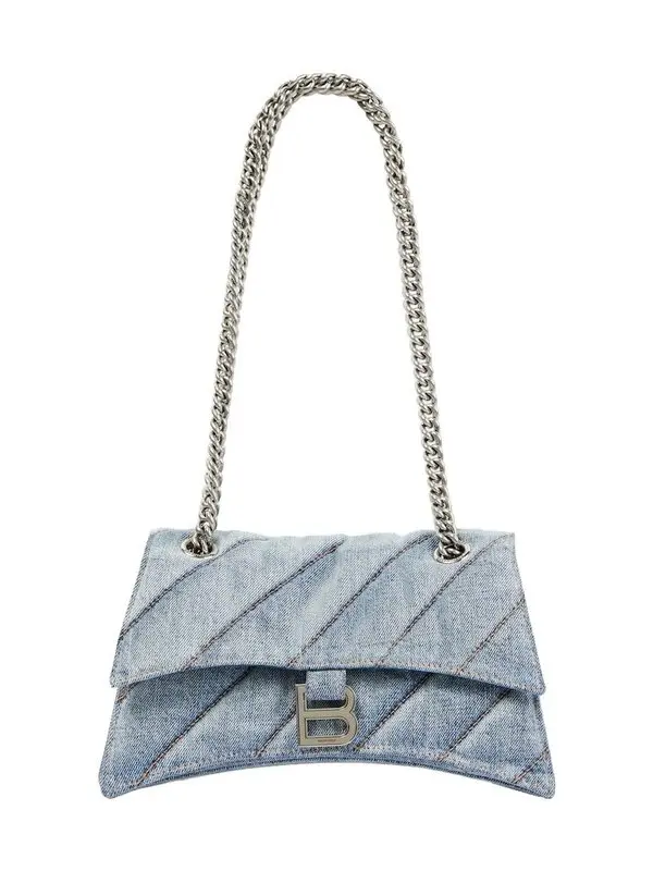 Balenciaga Crush Medium Denim Shoulder Bag - Blue