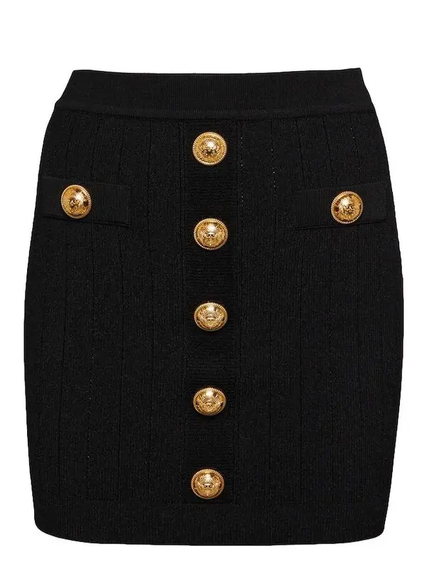 Balmain High-rise Knit Miniskirt - Black