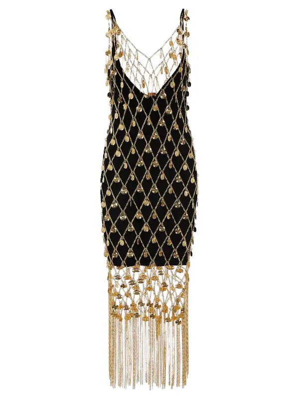 Rabanne Embellished Brass Chain Midi Dress - Gold