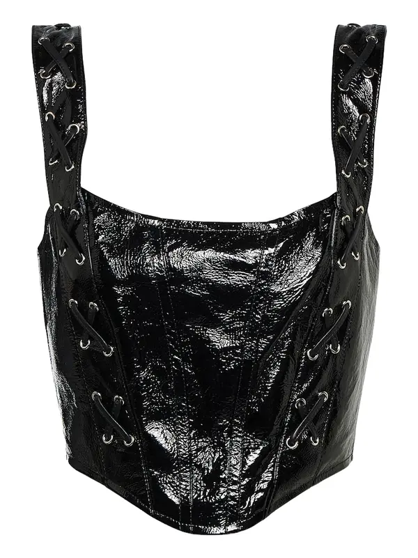 Alessandra Rich Leather Lace-up Bustier Top - Black