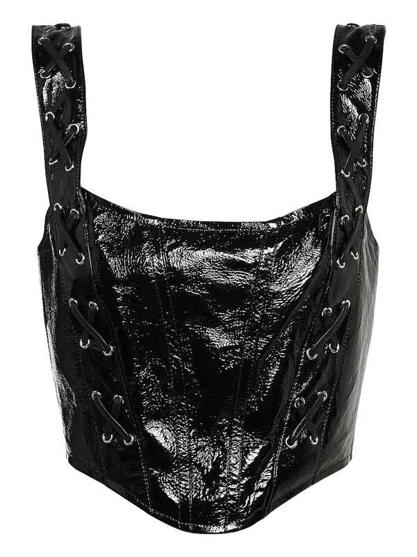 Alessandra Rich Leather Lace-up Bustier Top - Black