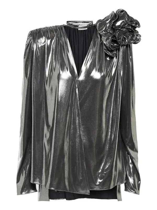 Magda Butrym Appliqué Metallic Blouse - Silver