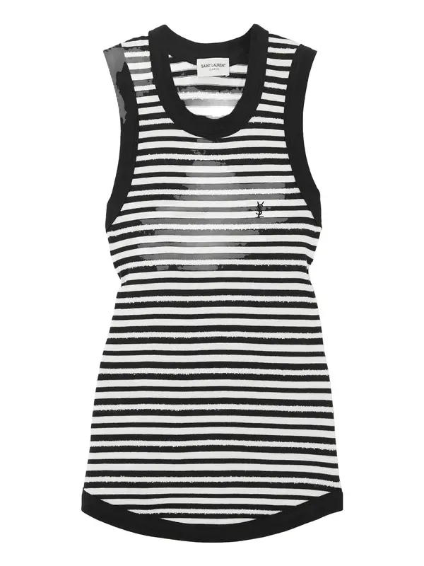 Saint Laurent Distressed Striped Tank - Black