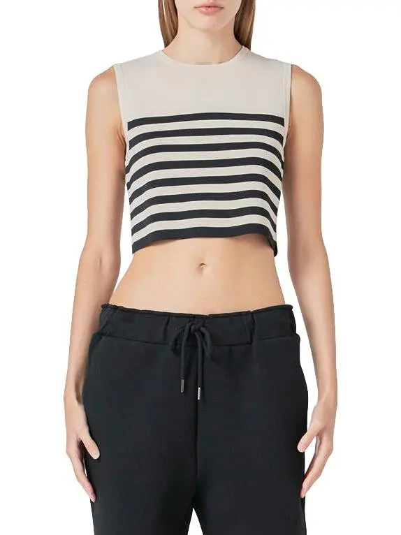 GREY LAB Stripe Crop Tank - Beige/black
