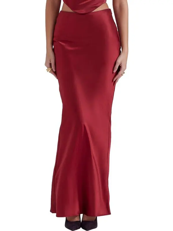 House Of Cb Sydel Bias Cut Satin Maxi Skirt - Blood Red