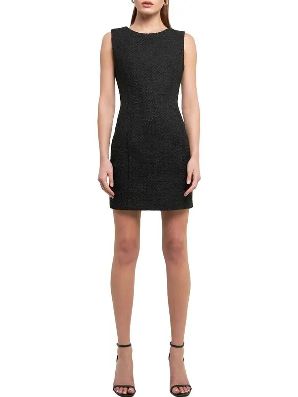 Endless Rose Sleeveless Tweed Mini Dress - Black