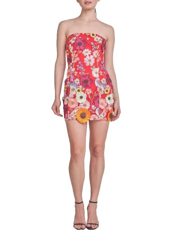 Endless Rose Floral Embroidered Strapless Sheath Dress - Red