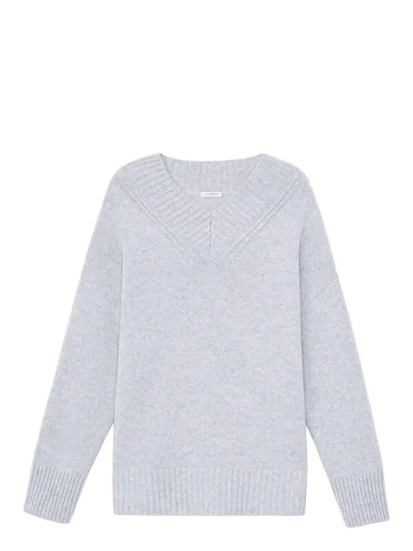 Lafayette 148 New York Cashmere Ribbed V-neck Sweater - Grey Heather