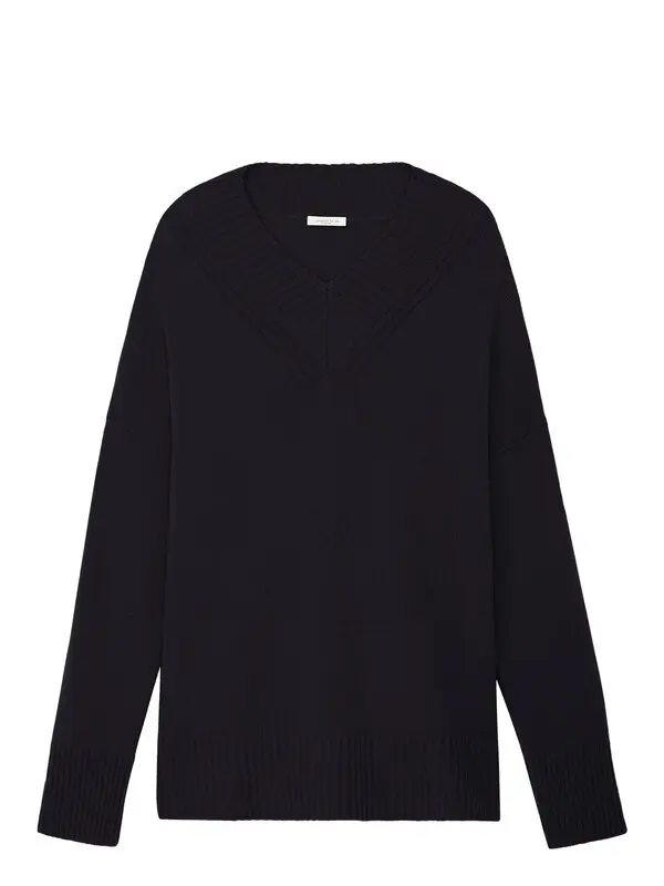 Lafayette 148 New York Petite Ribbed Cashmere V-neck Sweater - Black