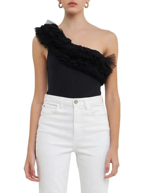 Endless Rose Tulle Ruffle Bodysuit - Black