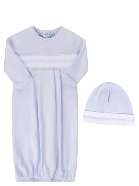 FELTMAN BROTHERS Smocked Argyle Cotton Gown & Bonnet Set - Blue