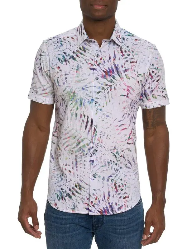 Robert Graham The Roxy Seersucker Short Sleeve Button-up Shirt - White Multi Purple Print