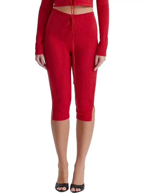 House Of Cb Abigail Pointelle Capri Pants - Red Rose