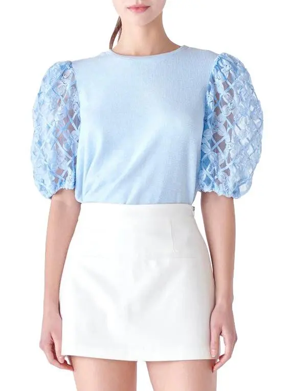 English Factory Mixed Media Blouse - Powder Blue