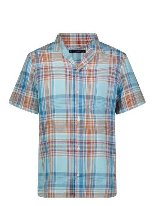 Lucky Brand Plaid Notch Collar Button-up Shirt - Blue Multi Plaid