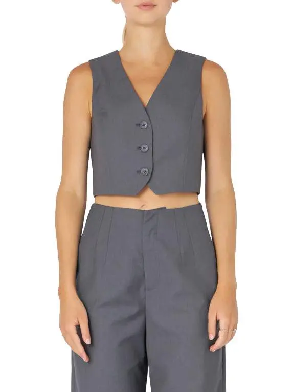 GREY LAB Button-up Crop Vest - Heather Grey