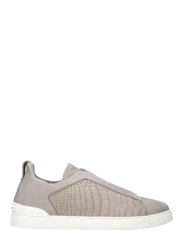 Zegna Crocodile Leather Triple Stitch Secondskin Sneakers - Grey