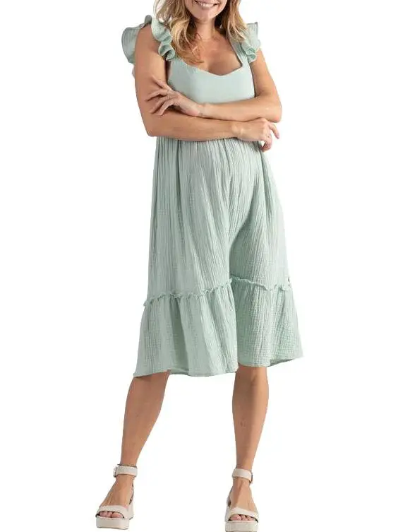 CACHE COEUR Melody Organic Cotton Gauze Maternity/nursing Midi Dress - Sky